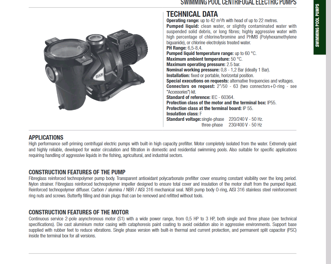 POMPA PER PISCINE DAB EUROSWIM 100M HP 1 V220 60118030 – Fornituregenerali