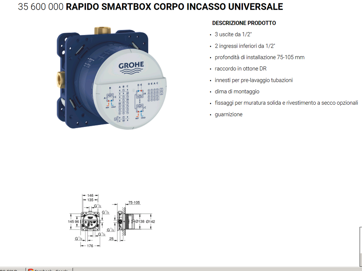 CORPO INCASSO GROHE DOCCIA UNIVERSALE SMARTBOX 35600 – Fornituregenerali