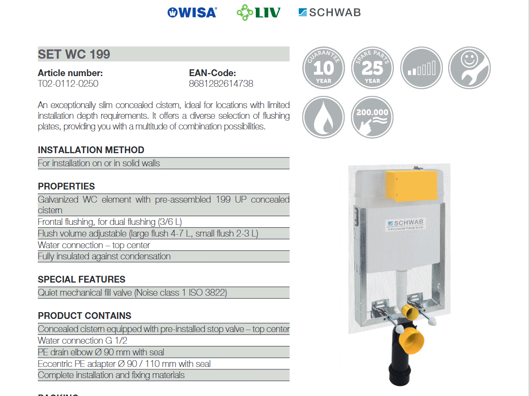 CASSETTA WC SOSPESI SCHWAB INCASSO FLUIDMASTER UP 199 T02-0112-0250 ...